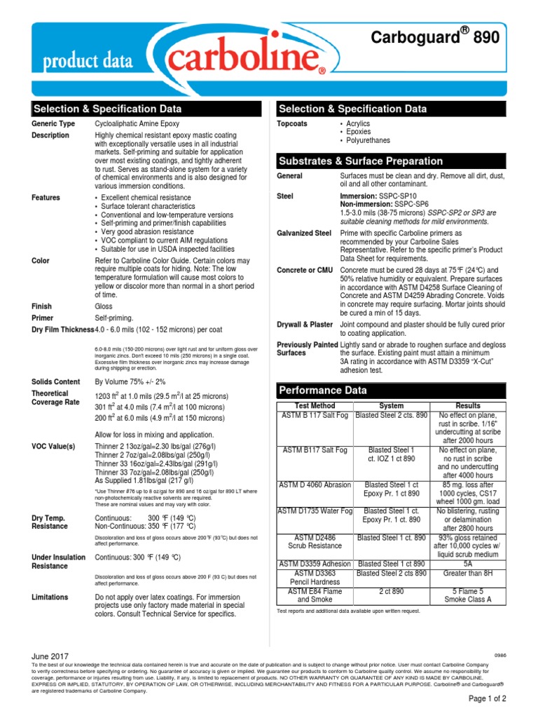 Carboline Carboguard 890 PDS | Epoxy | Humidity