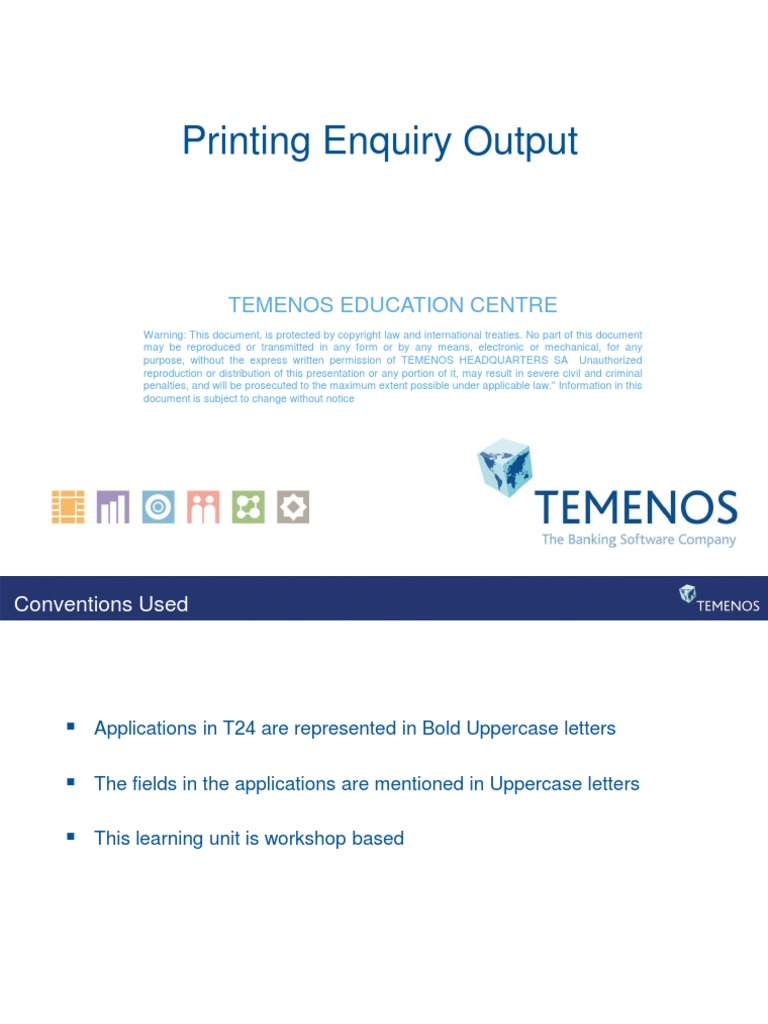 Printing Enquiry Output: Temenos Education Centre | PDF | Printer (Computing) | Document