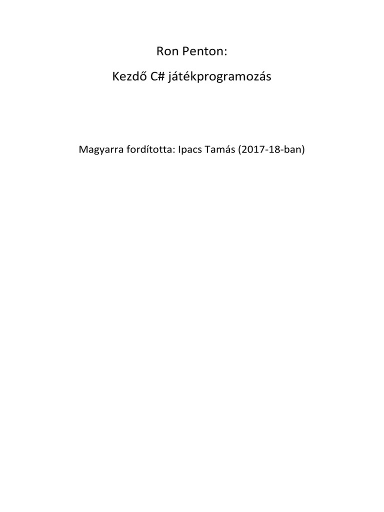 Ron Penton: Kezdő C# Játékprogramozás | PDF
