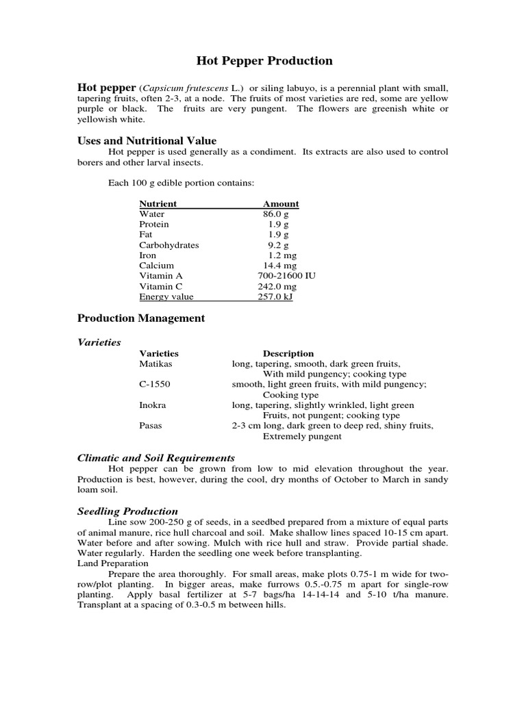 Hot Pepper Production | PDF | Capsicum | Manure