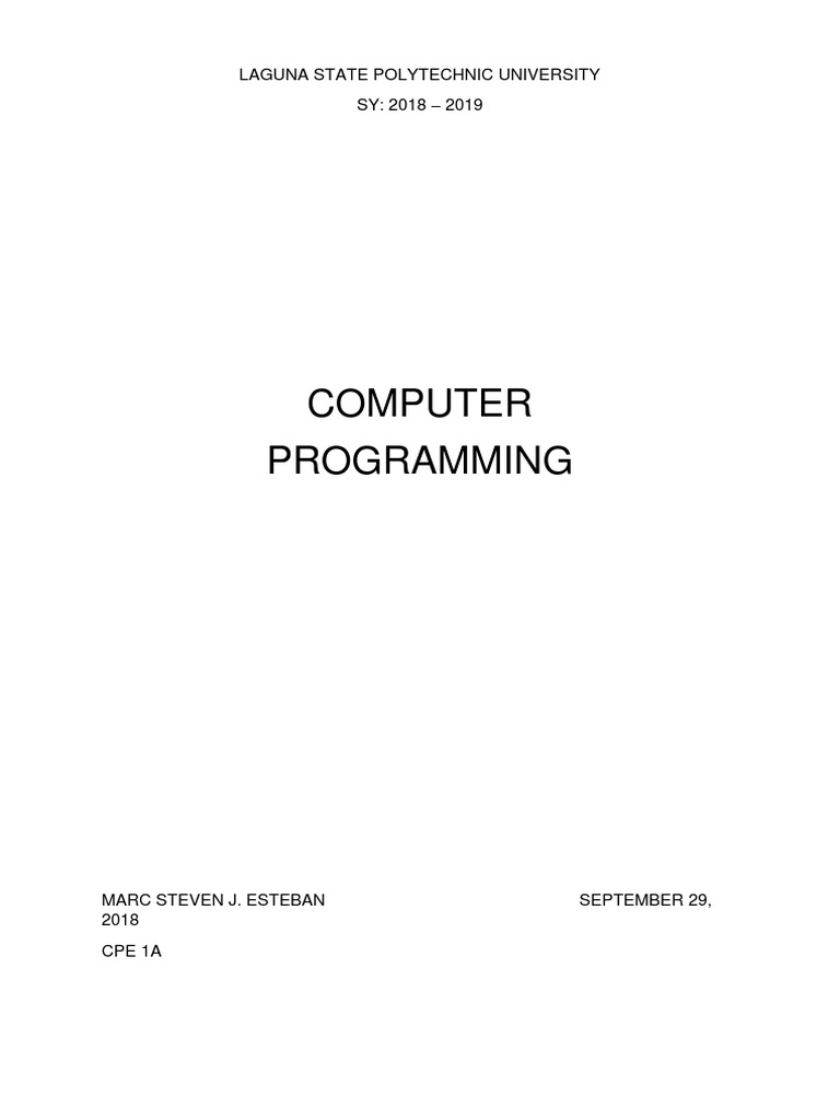 Computer Programming: Laguna State Polytechnic University SY: 2018 ...