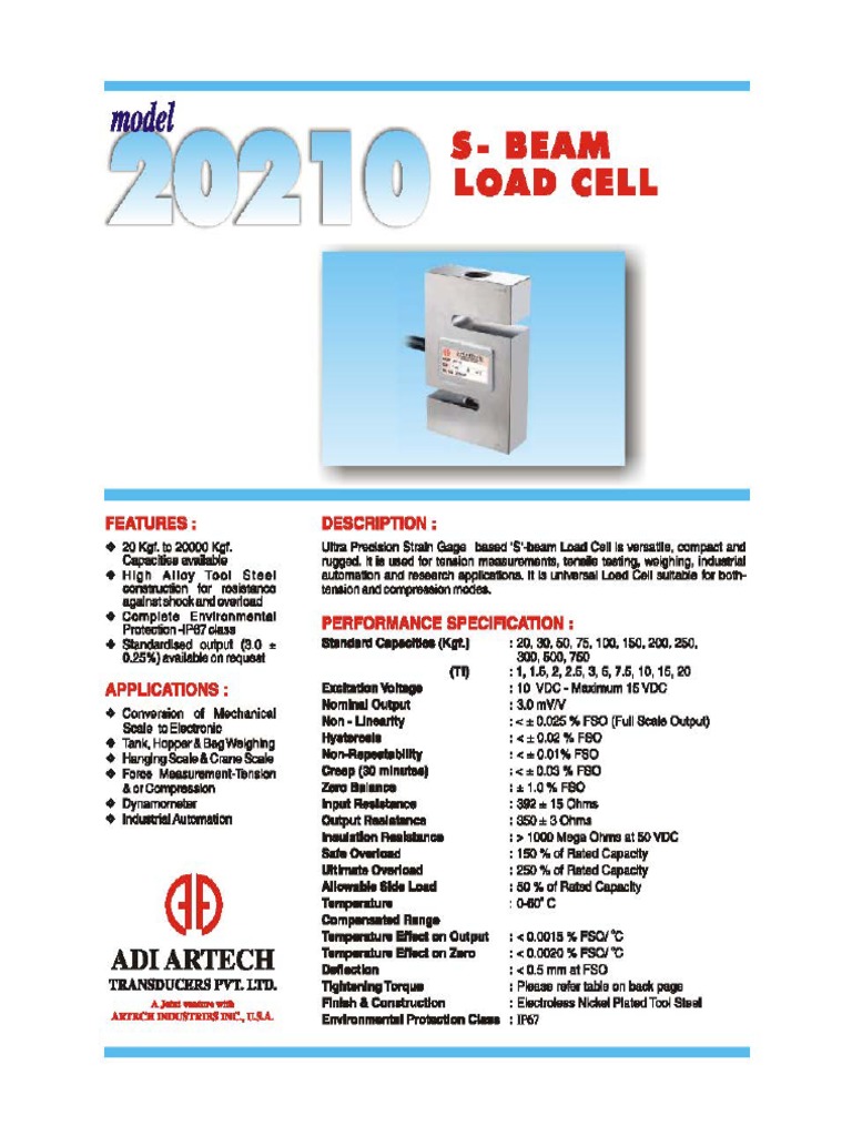 Adiartech Load Cell 2T 20210 | PDF | Manufactured Goods | Electrical ...