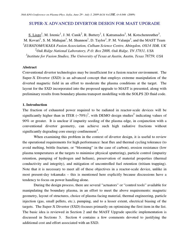 Super-X Advanced Divertor Design For Mast Upgrade | PDF | Plasma ...