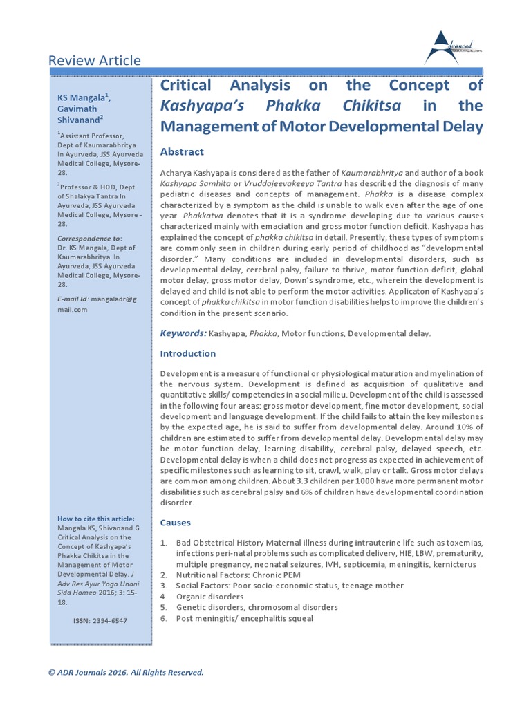 Critical Analysis On The Concept of Kashyapa's Phakka Chikitsa in The ...