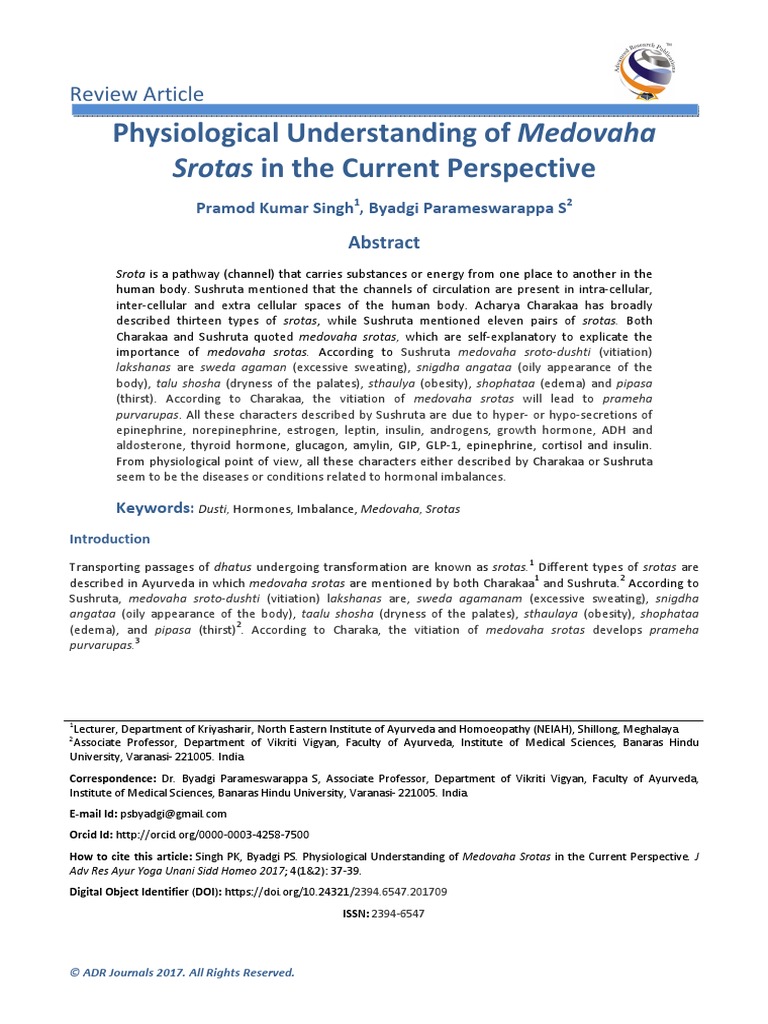 Physiological Understanding of Medovaha Srotas in The Current ...