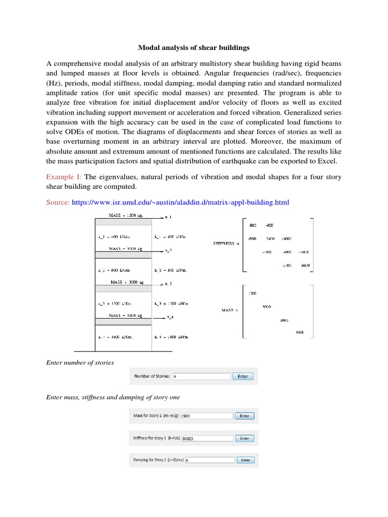 Modal Analysis of Shear Buildings | PDF | Mechanics | Physics