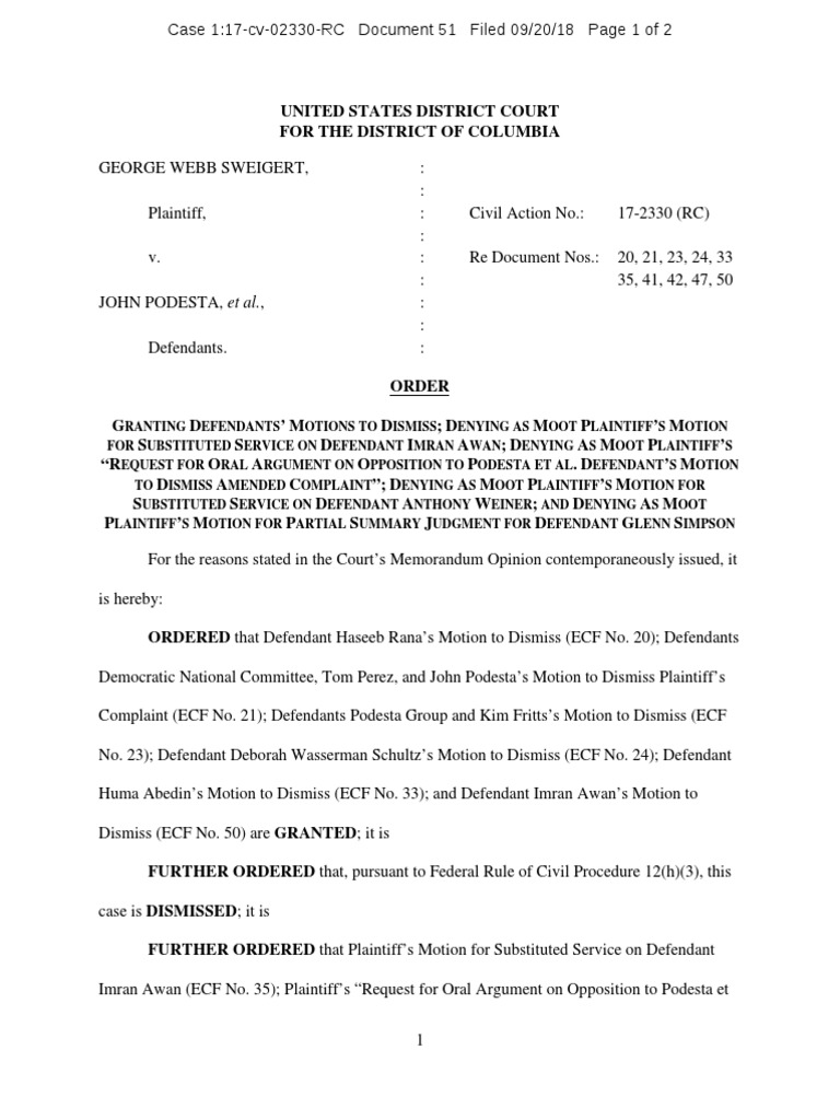 George Webb Sweigert Versus John Podesta Etal U.S. District Court For ...