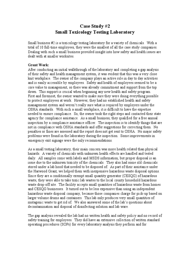 Case Study #2 Small Toxicology Testing Laboratory: Grant Work | PDF ...