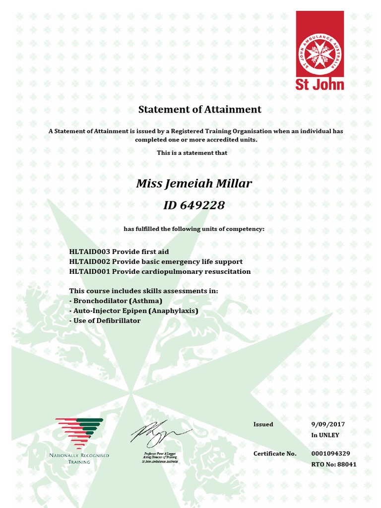 First Aid Certificate | PDF