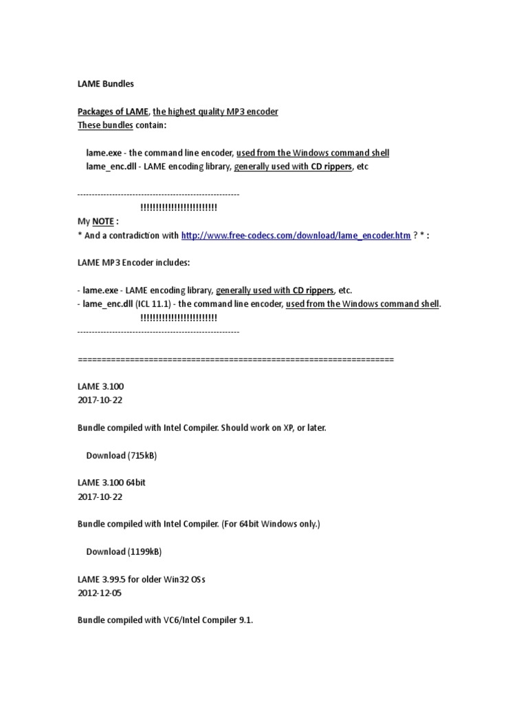 LAME Bundles Packages of LAME, The Highest Quality MP3 Encoder ...
