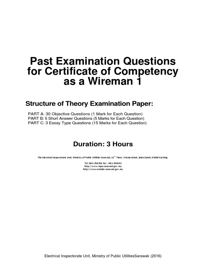 Past Year Q For Wireman 1 | PDF | Electrical Wiring | Insulator ...
