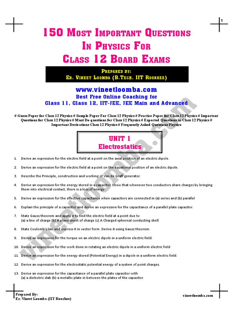 Guess Paper Class 12 Physics Important Questions PDF | PDF | Diode ...