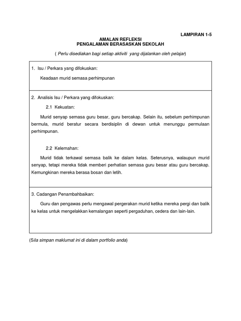 PBS Amalan Refleksi Perhimpunan | PDF
