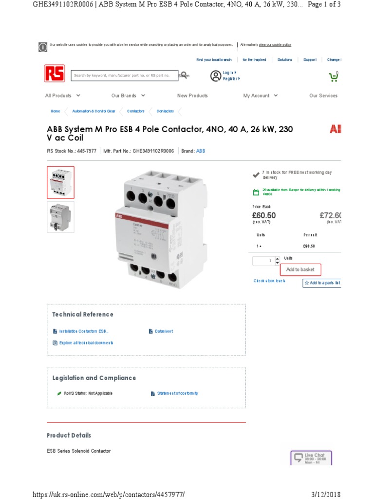 ABB 4 Pole Contactor, 230V, 40A | PDF | Software | World Wide Web
