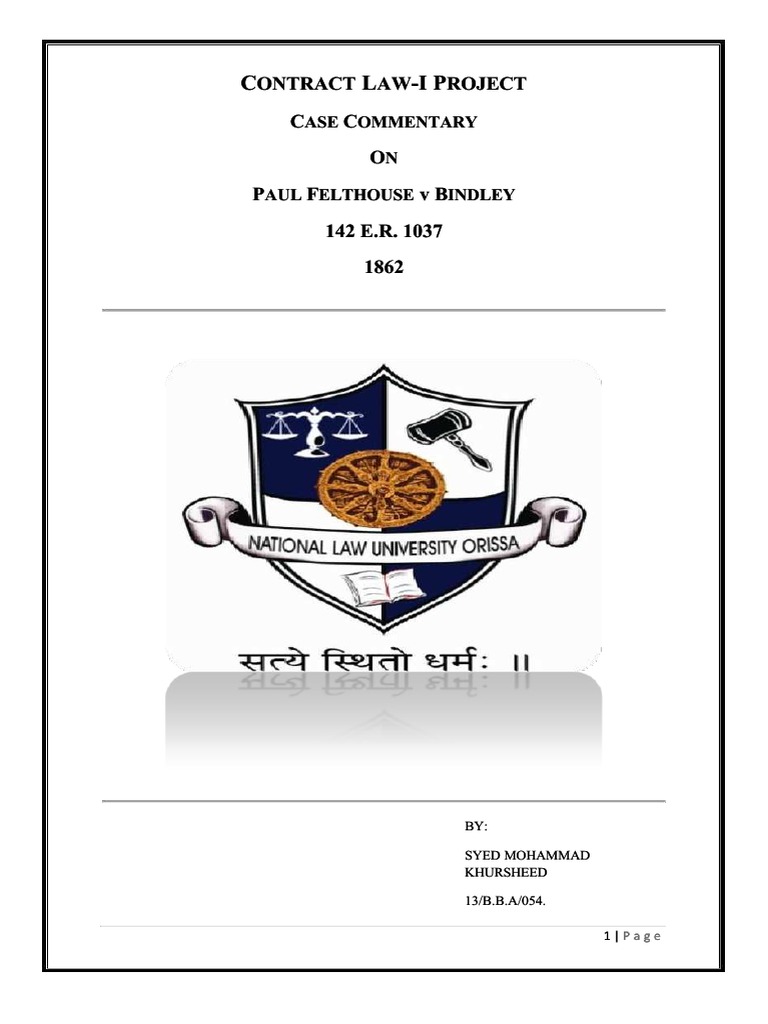 Felthouse v Bindley Case Analysis | PDF | Judgment (Law) | Precedent