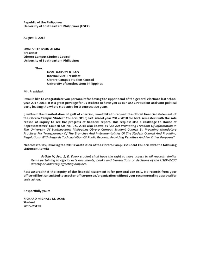 Letter of Request OCSC Pres | PDF | Law