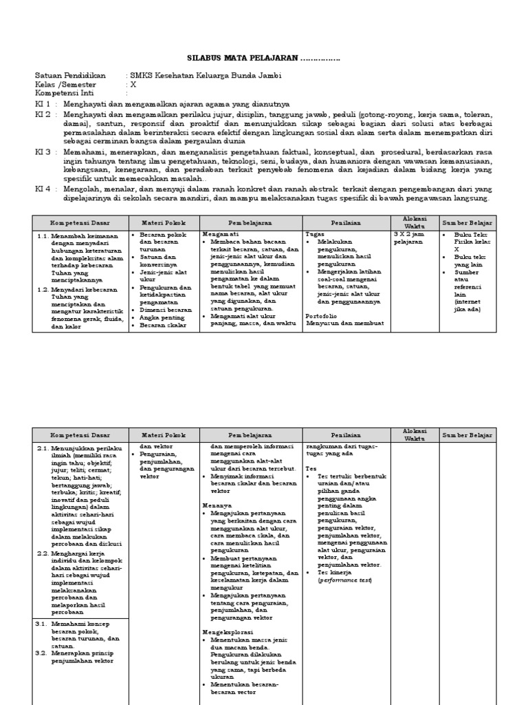 Contoh Format Silabus | PDF