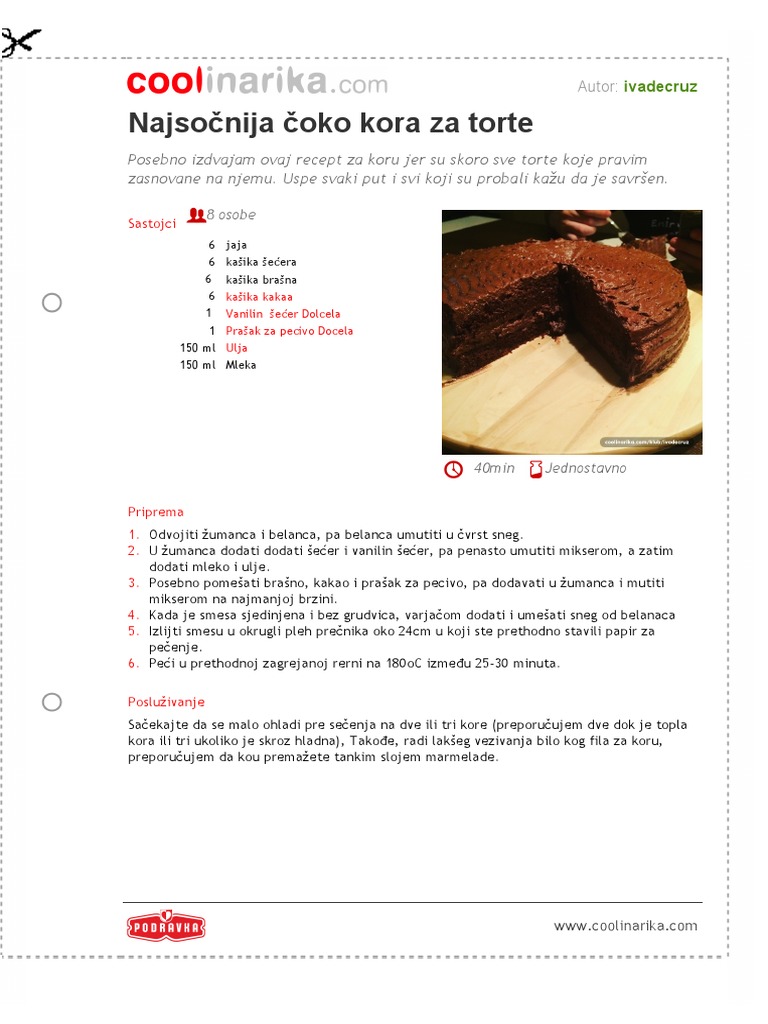 Najsocnija Coko Kora Za Torte | PDF