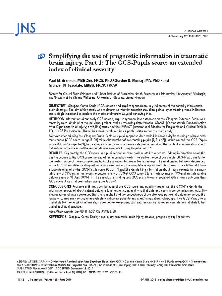 GCS P Article | PDF | Traumatic Brain Injury | Coma