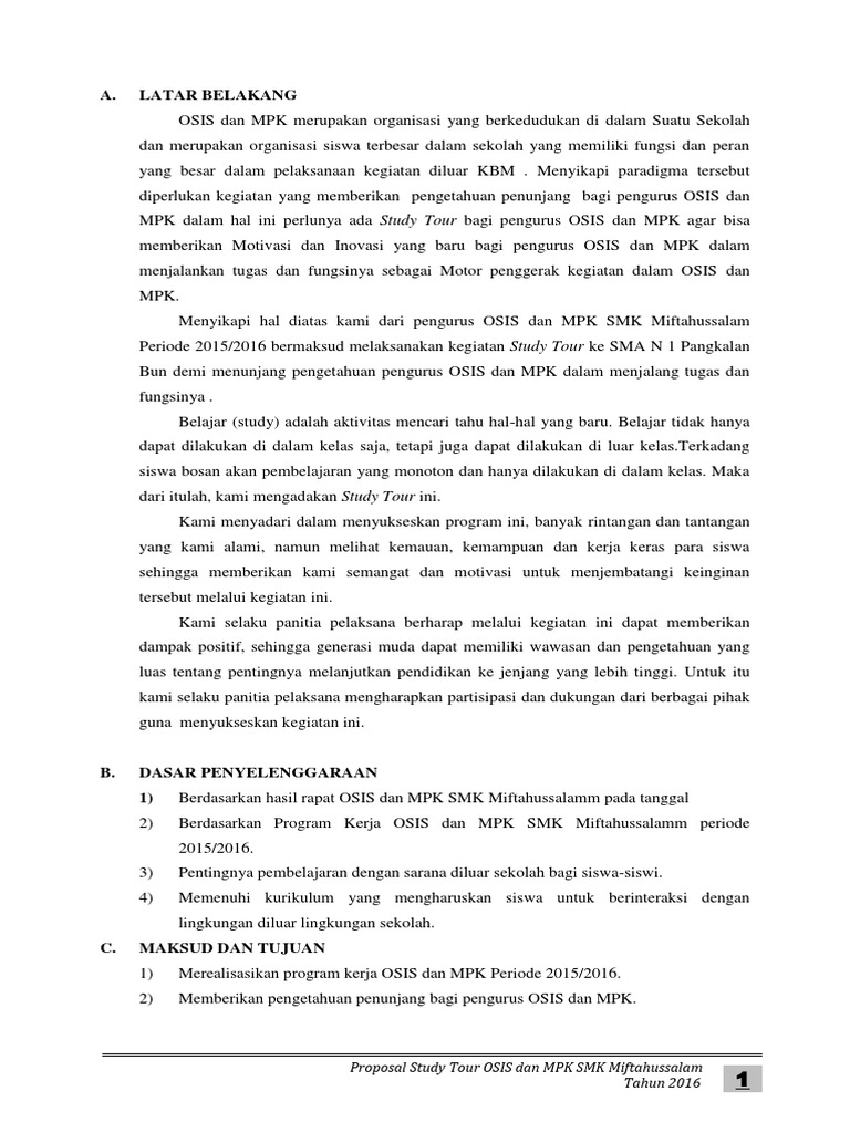 Proposal Study Tour 2016 | PDF