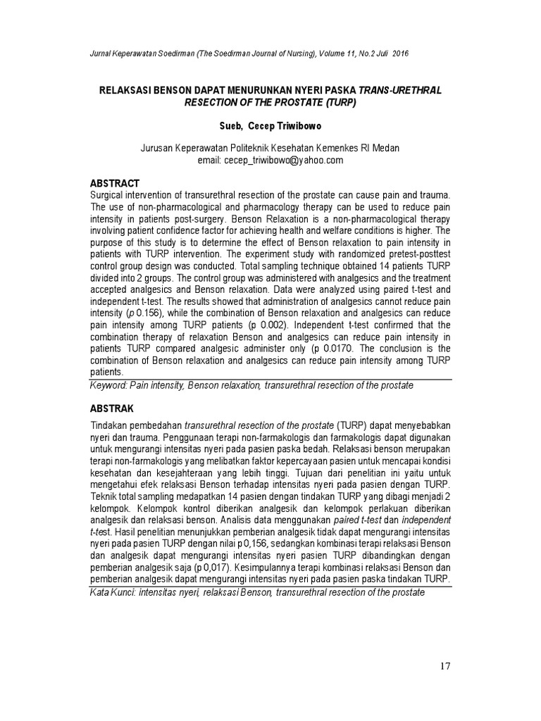 Benson Relaxation Reduces TURP Pain | PDF