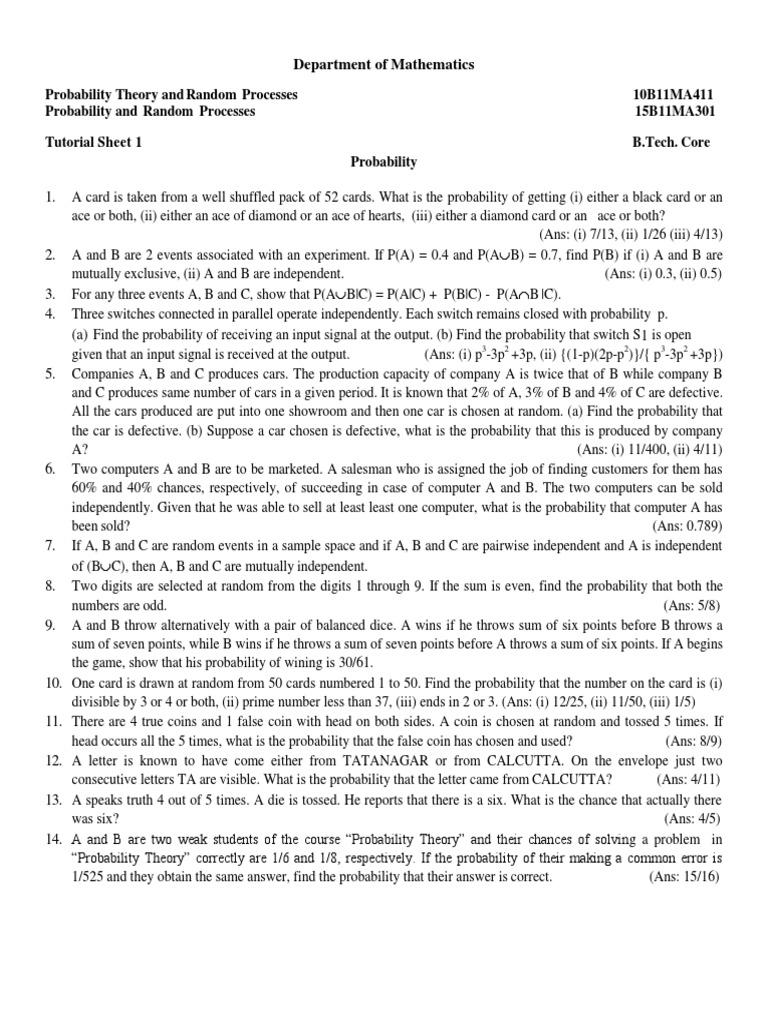 Tutorial 1 | PDF | Randomness | Probability Theory