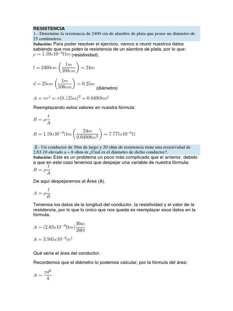 RESISTENCIA | PDF | Fórmula | Resistencia Eléctrica y Conductancia