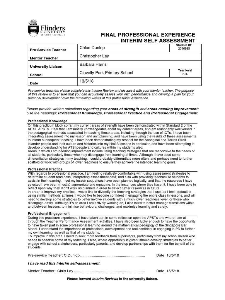 Student Self Assessment Process - Interim Reflections 1 | PDF ...