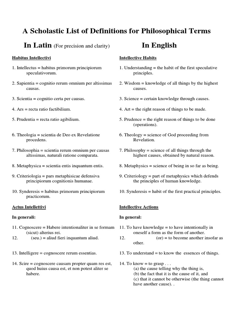 A Scholastic List of Definitions For Philosophical Terms | PDF ...