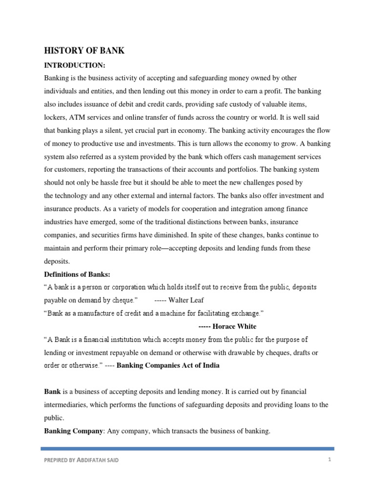 History of Bank: Prepired by Bdifatah Said | PDF | Banks | Central Banks