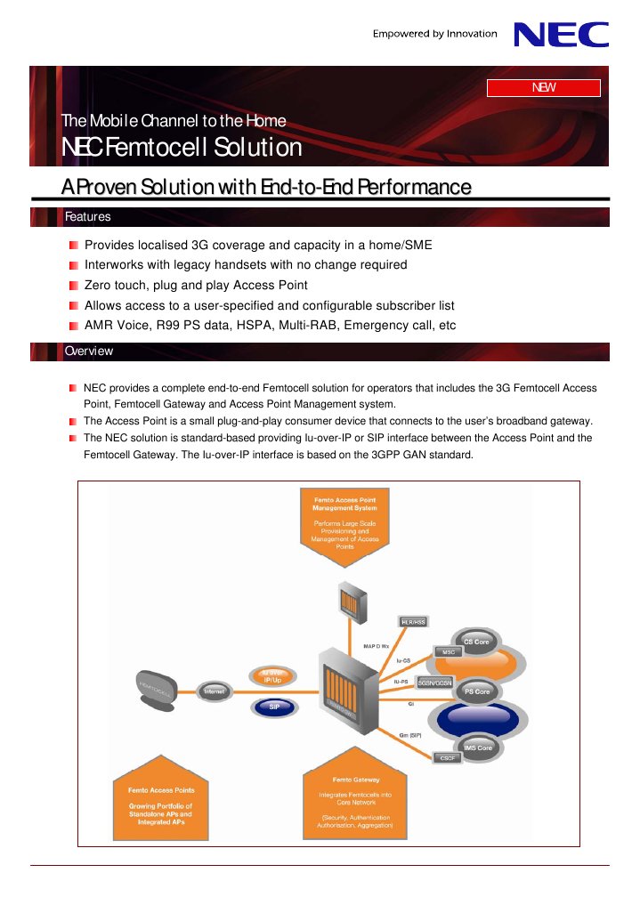 NEC Femtocell Solution Overview | PDF