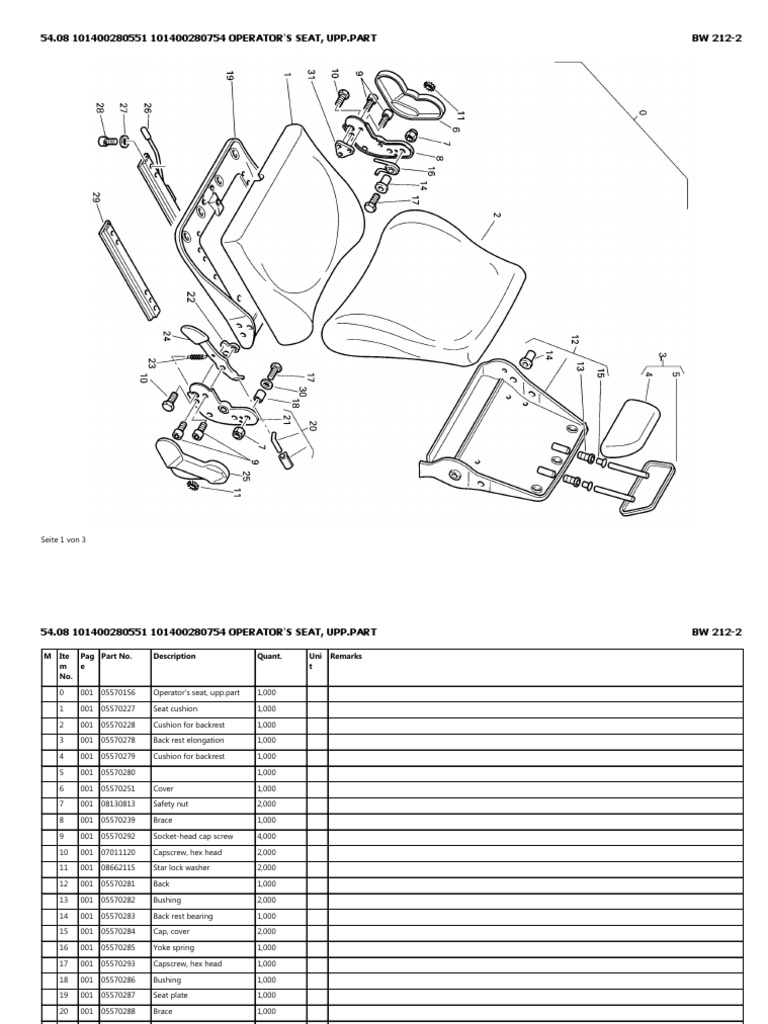 54.08 101400280551 101400280754 Operator's Seat, Upp - Part BW 212-2 ...