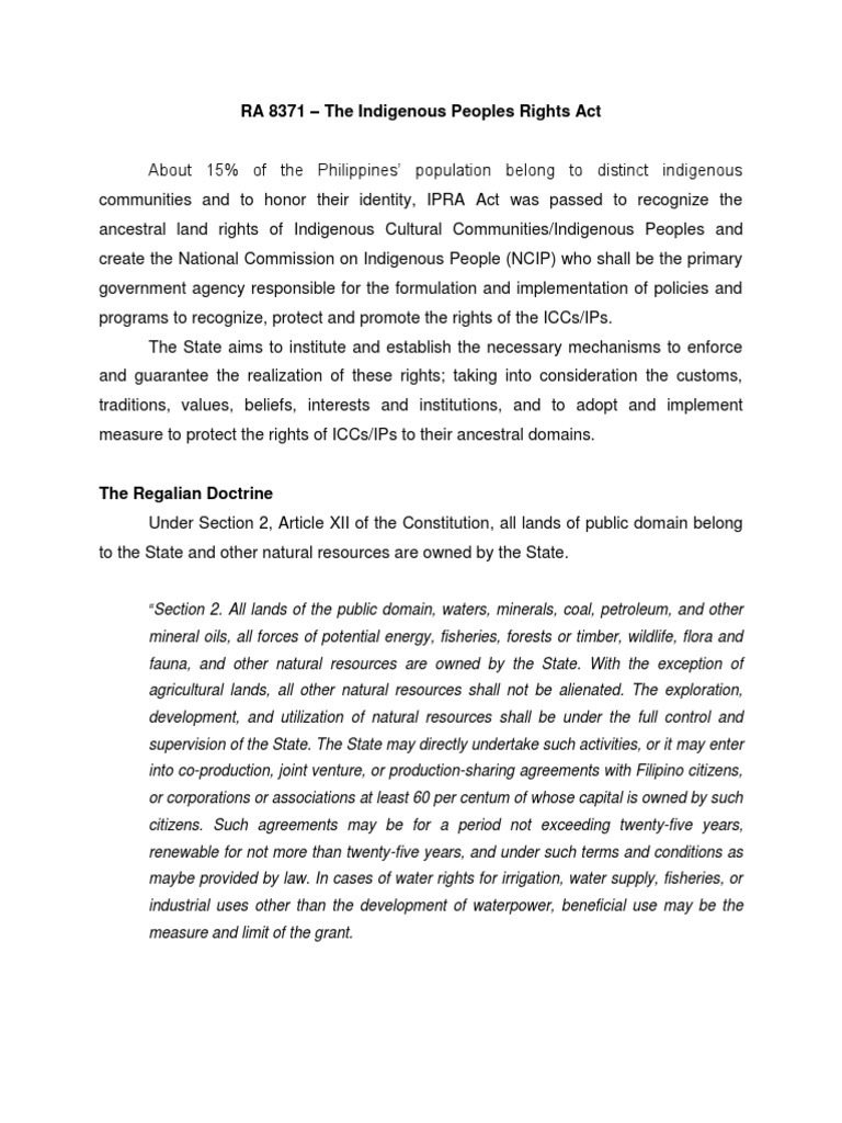 Regalian Doctrine and IPRA | PDF | Ownership | Indigenous Peoples