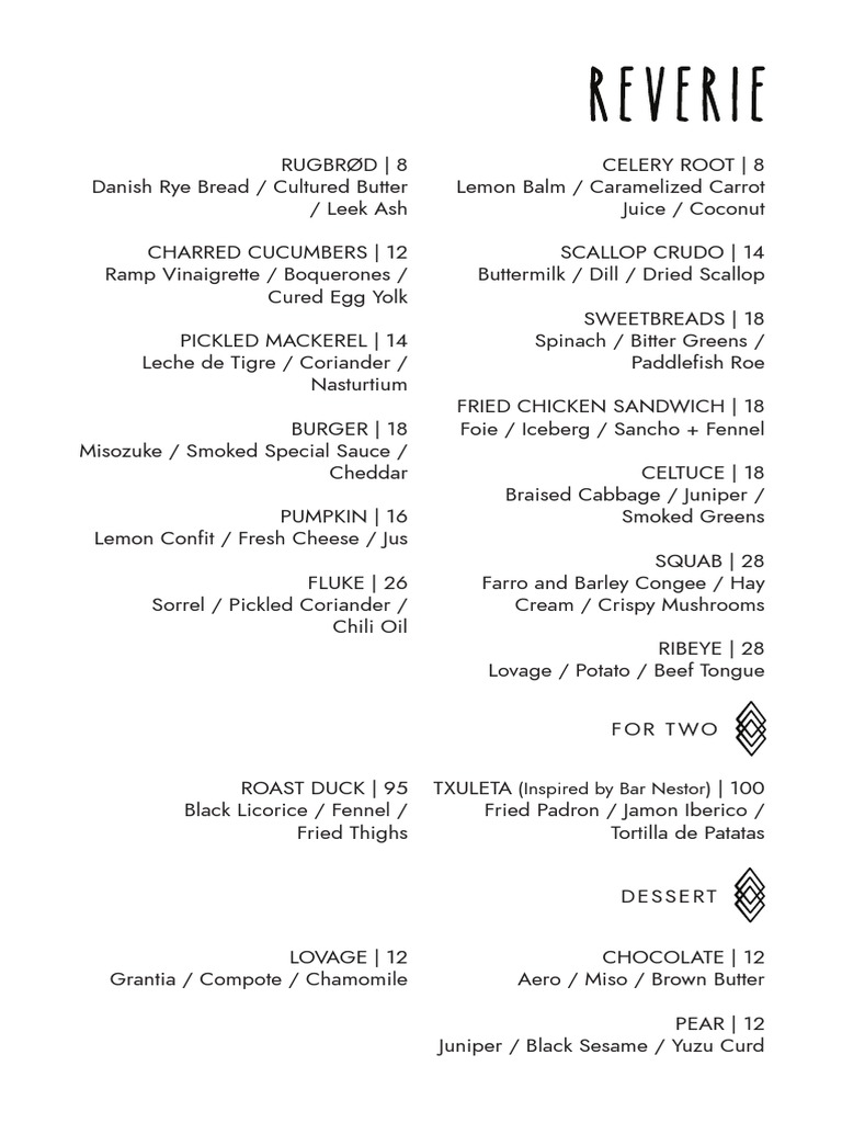 Reverie Opening Menu | PDF