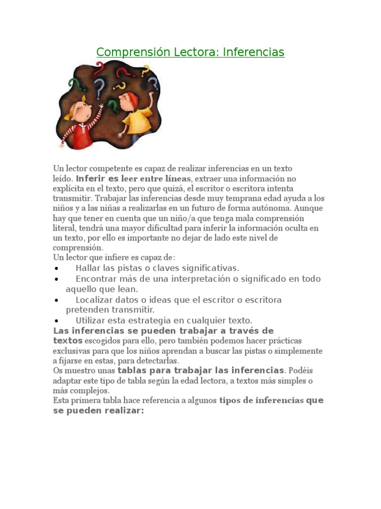 Inferencias en Lectura para Niños | PDF | Conocimiento | Información