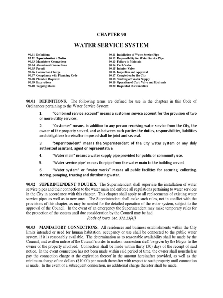 Water Service System: (Code of Iowa, Sec. 372.13 (4) ) | Download Free ...