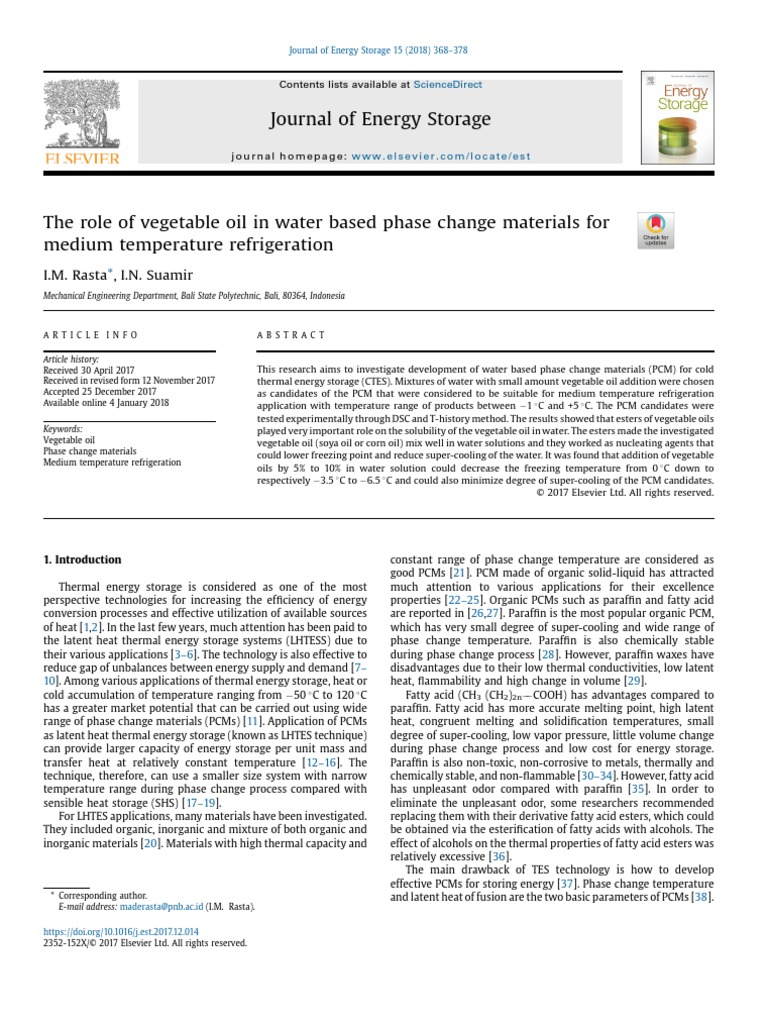 The Role of Vegetable Oil in Water Based Phase Change Mat 2018 Journal ...