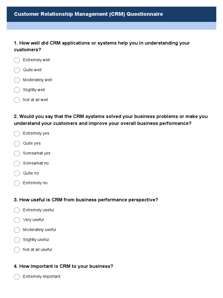Customer Relationship Management (CRM) Questionnaire Survey | PDF