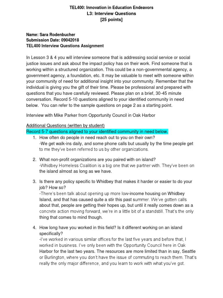 l3 Assignment - Interview Questions - Template 2 | PDF | Homelessness ...