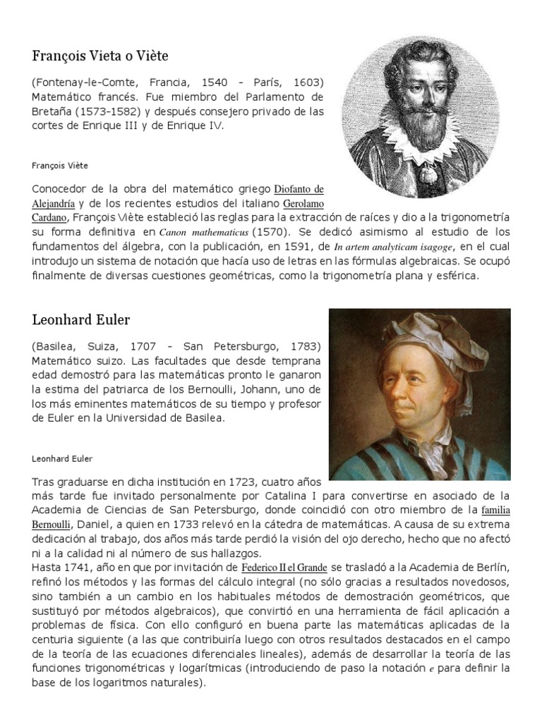 Biografia François Vieta o Viète | PDF | Omar Khayyam | Enseñanza de ...