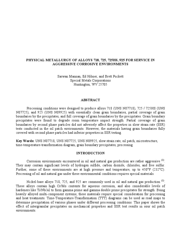 Physical Metallurgy of Inconel Alloys For Corrosive Environment | PDF ...