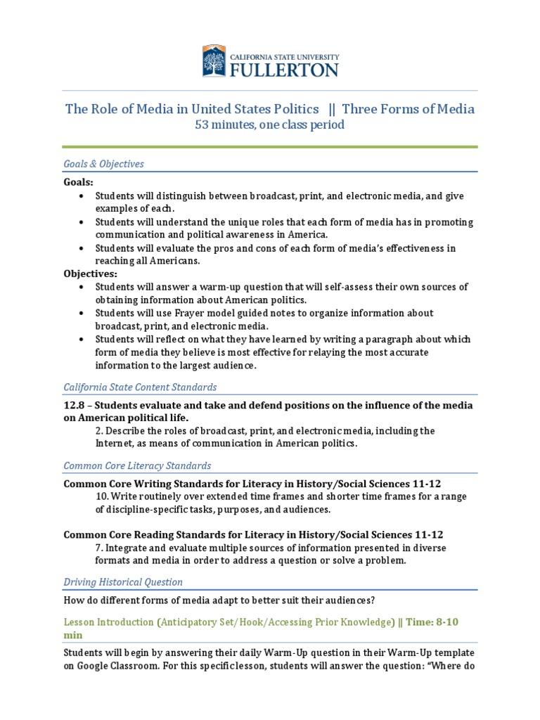Module 3 Social Studies Lesson Plan Template | PDF | Mass Media ...