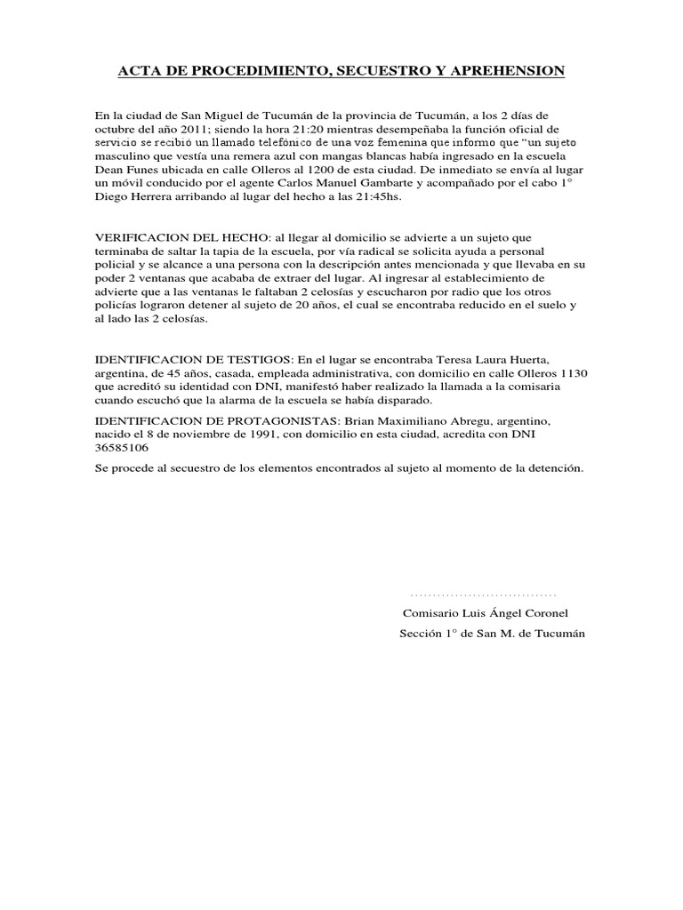 Acta de Procedimiento | PDF