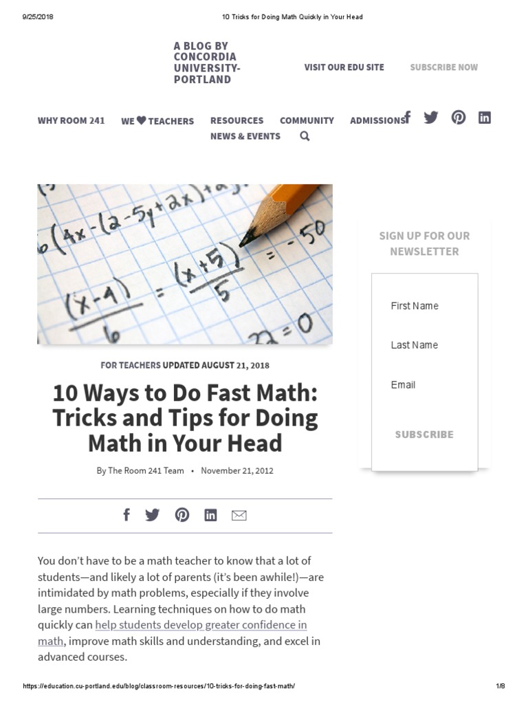 10 Tricks For Doing Math Quickly in Your Head | PDF | Numbers ...