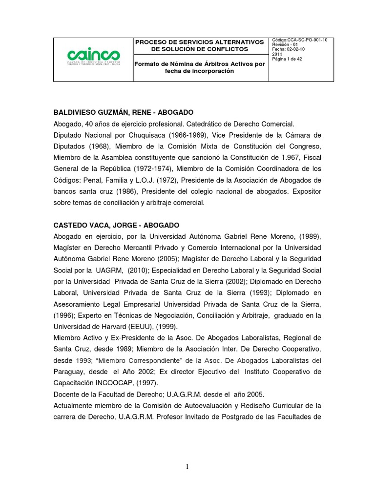 005 Nomina de Arbitros Activos | PDF | Bolivia | Universidad