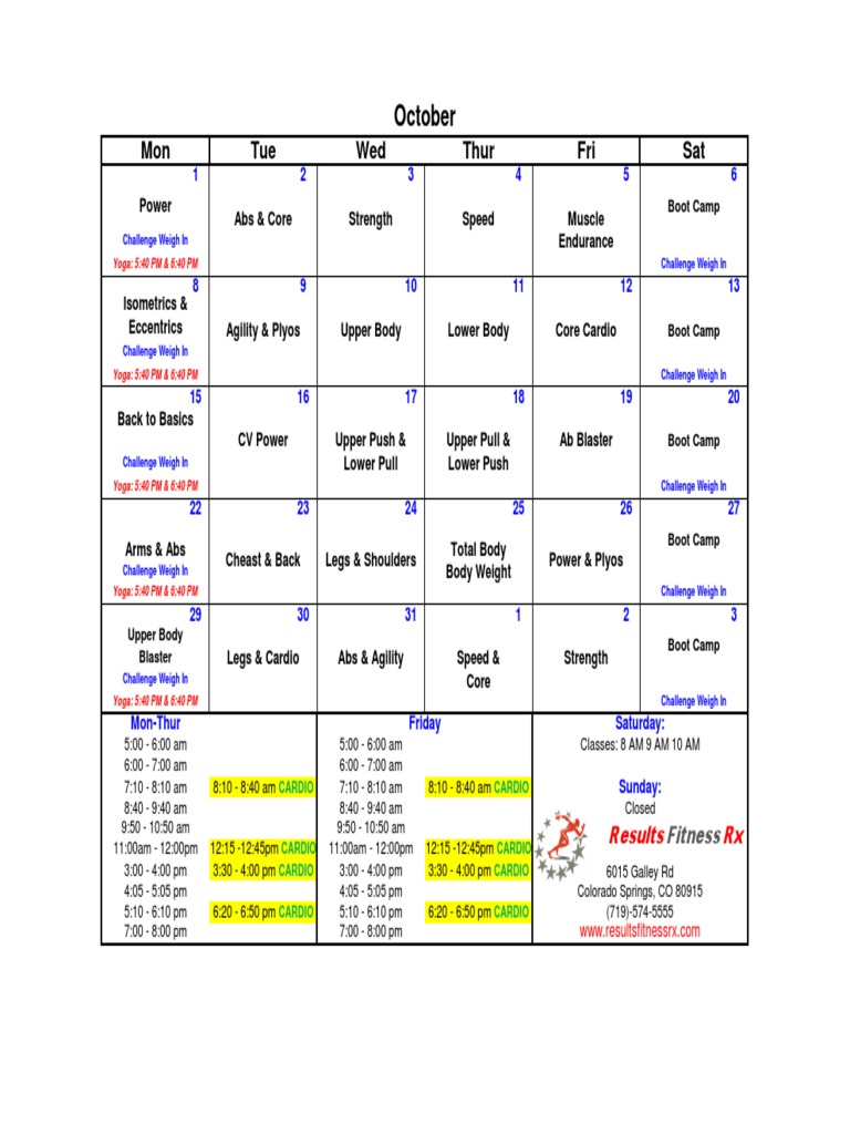 October2018 RFRX Calendar | PDF | Aerobic Exercise | Dance Science