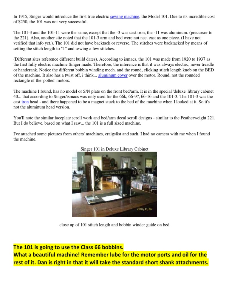 Singer 101-3 - Agosto 2 2018 | PDF | Sewing Machine | Sewing