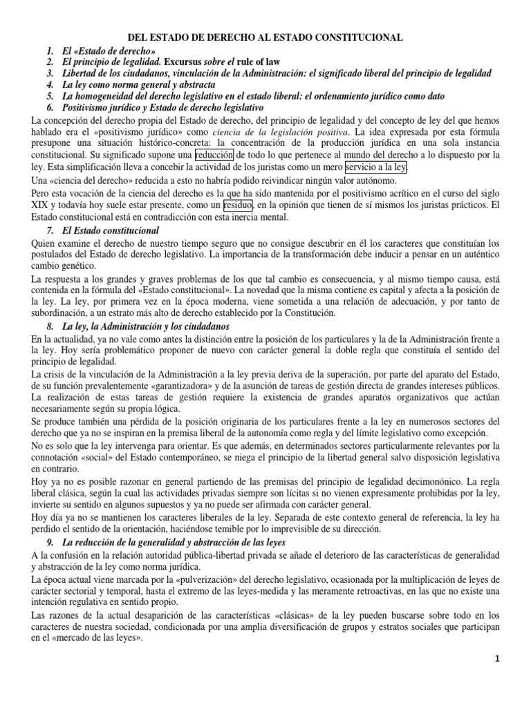 Del Estado de Derecho Al Estado Constitucional Resumen | PDF | Estado ...