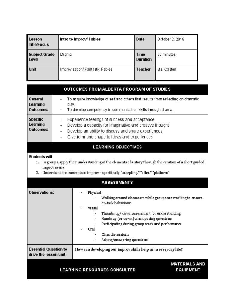 Lesson 2 Intro To Improv | PDF | Improvisational Theatre | Classroom