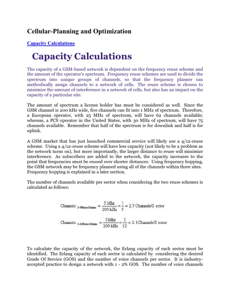 Capacity Calculation | PDF | Cellular Network | Gsm